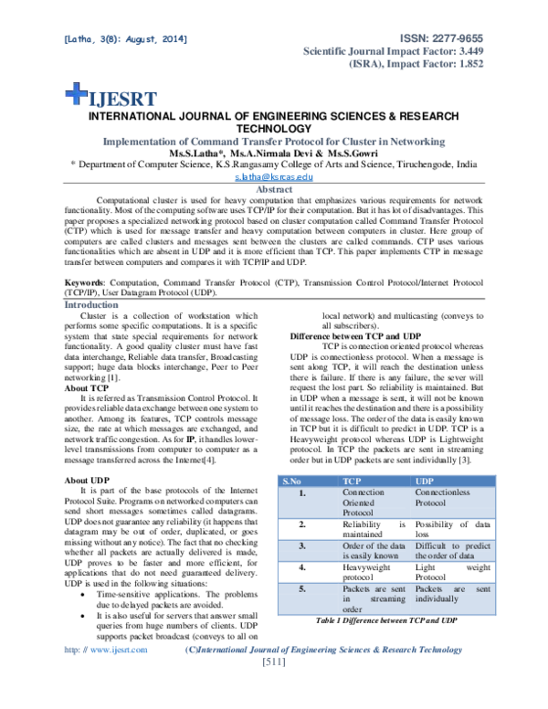 (PDF) Implementation of Command Transfer Protocol for Cluster in Networking