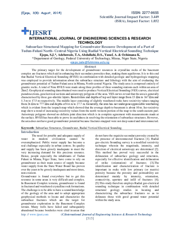 Pdf Subsurface Structural Mapping For Groundwater Resource