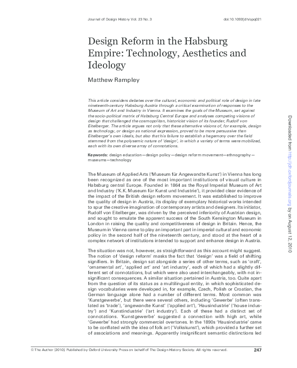 (PDF) Design Reform in the Habsburg Empire: Technology, Aesthetics and ...