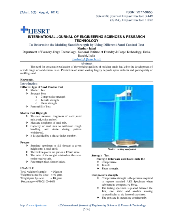 (PDF) To Determine the Molding Sand Strength by Using Different Sand ...
