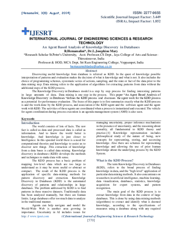 (PDF) An Agent Based Analysis of Knowledge Discovery in Databases