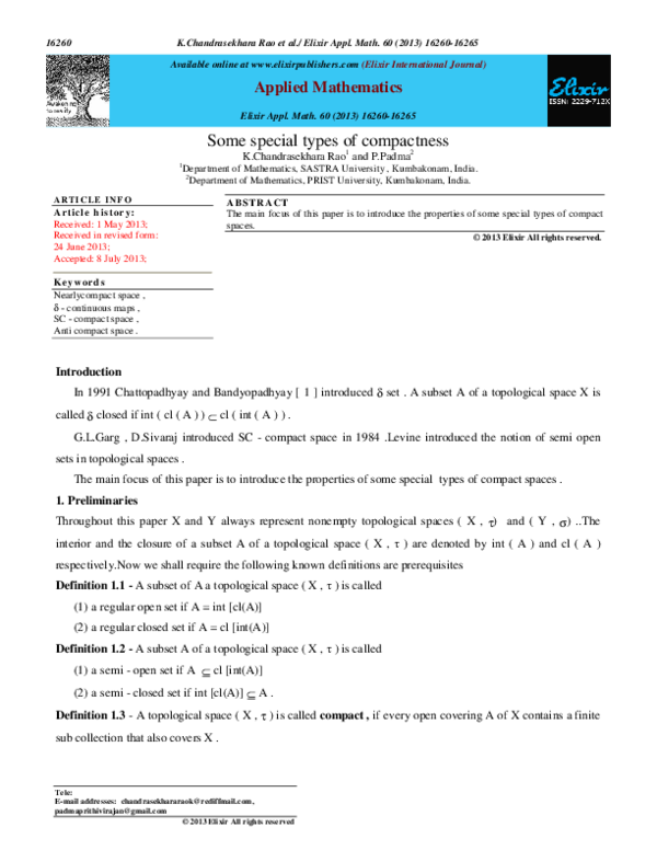 (PDF) Some special types of compactness
