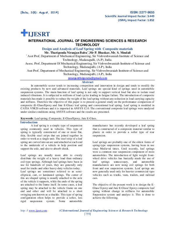 Pdf Design And Analysis Of Leaf Spring With Composite Materials