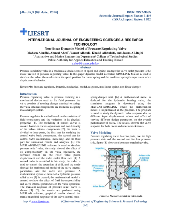 (PDF) Non-linear Dynamic Model of Pressure Regulating Valve