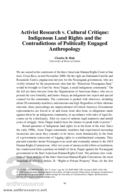 (PDF) Activist Research v. Cultural Critique: Indigenous Land Rights ...