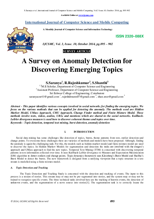 Pdf A Survey On Anomaly Detection For Discovering Emerging Topics