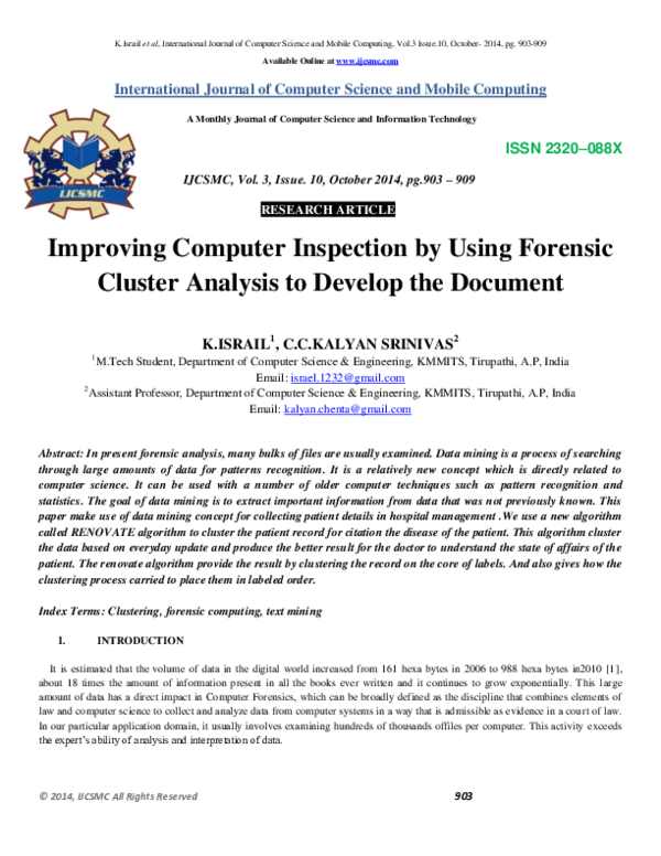 Pdf Improving Computer Inspection By Using Forensic Cluster Analysis