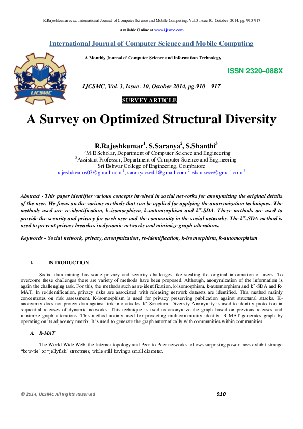 (PDF) A Survey on Optimized Structural Diversity