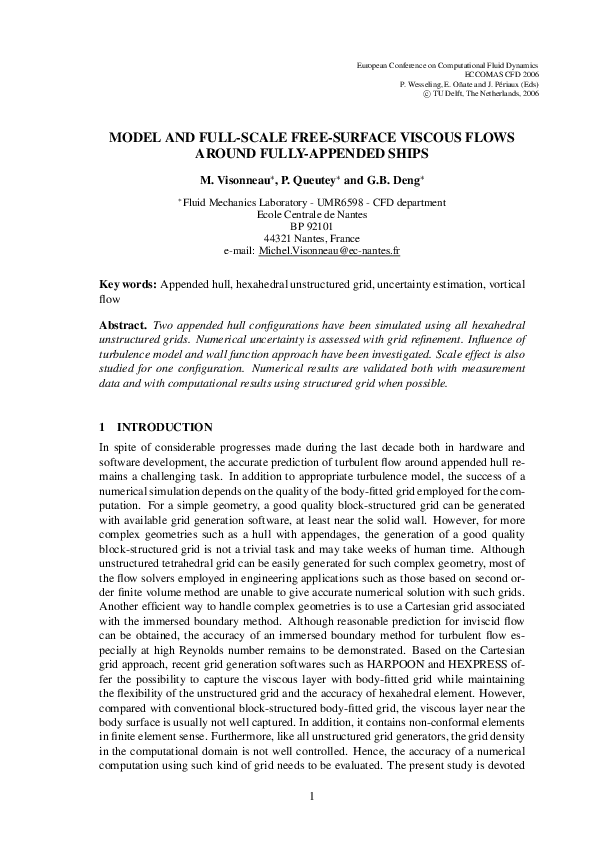 (PDF) MODEL AND FULL-SCALE FREESURFACE VISCOUS FLOWS AROUND FULLY-APPENDED SHIPS