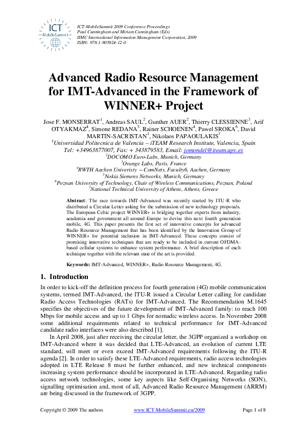 (PDF) Advanced Radio Resource Management for IMT-Advanced in the Framework of WINNER+ Project ...