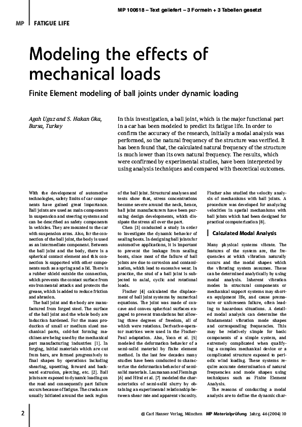 Pdf Finite Element Modeling Of Ball Joints Under Dynamic Loading