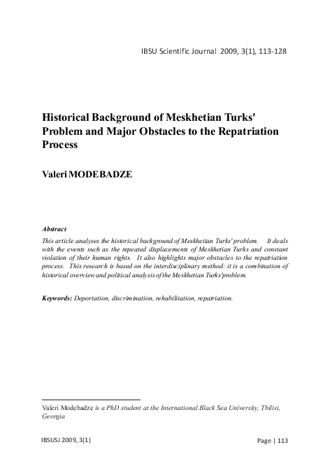 (PDF) Historical background of Meskhetian problem and major obstacles ...
