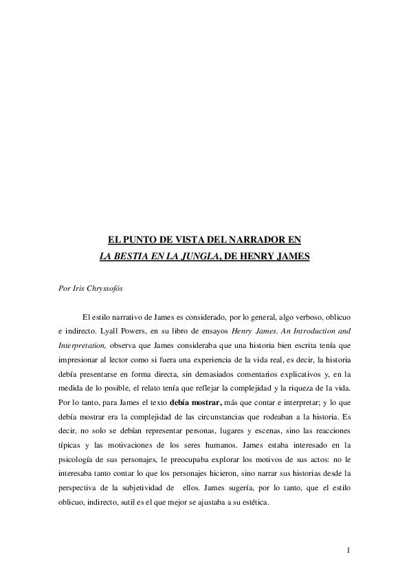(PDF) EL PUNTO DE VISTA DEL NARRADOR EN "LA BESTIA EN LA JUNGLA", DE ...