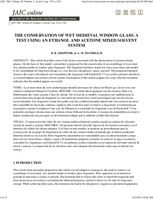 (PDF) The Conservation of Wet Medieval Window Glass: A Test Using an ...