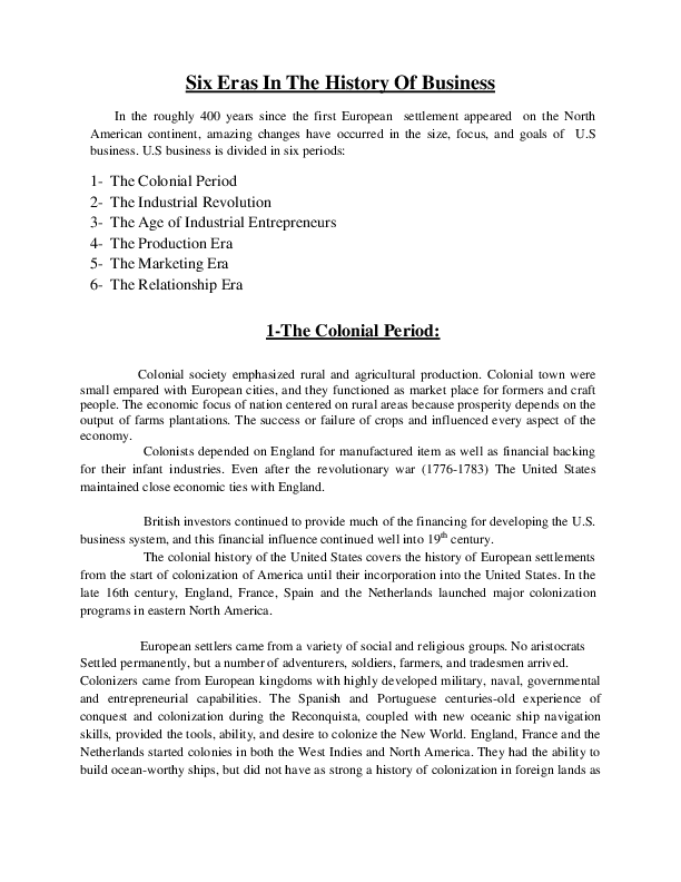 (DOC) Six Eras In the History of Business