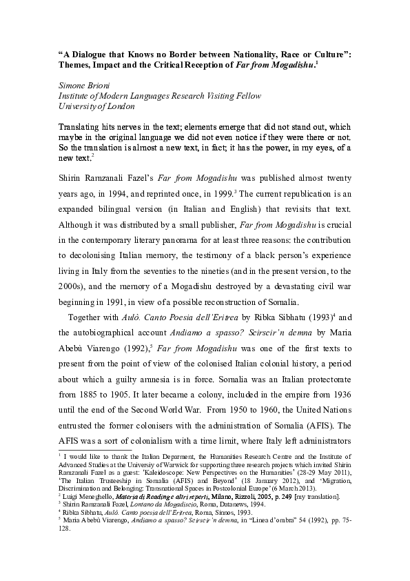 Brioni, S., (2014). ‘“A Dialogue that Knows no Border between ...