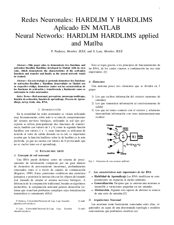 (PDF) Funciones Hardlim y Hardlims