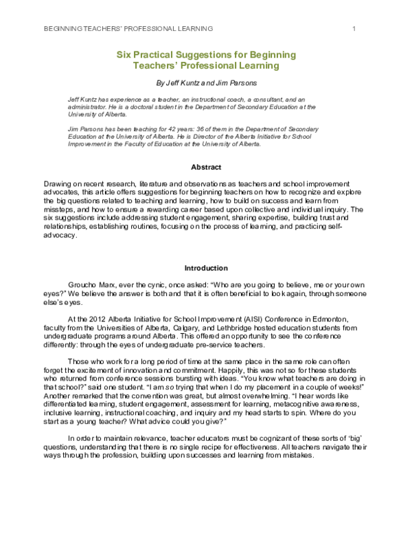(PDF) Six Practical Suggestions for Beginning Teachers' Professional ...