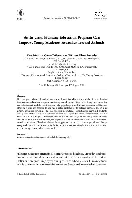 (PDF) An in-class, humane education program can improve young students ...