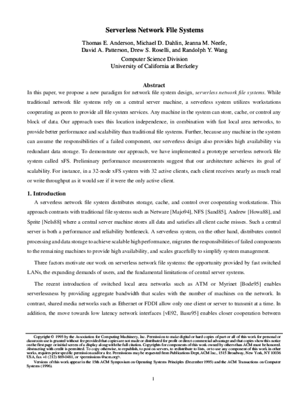 (PDF) Serverless Network File Systems