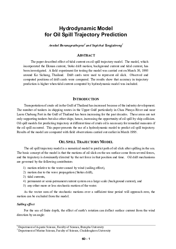 Pdf Hydrodynamic Model For Oil Spill Trajectory Prediction