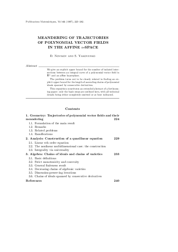 Pdf Meandering Of Trajectories Of Polynomial Vector Fields In The Affine N Space