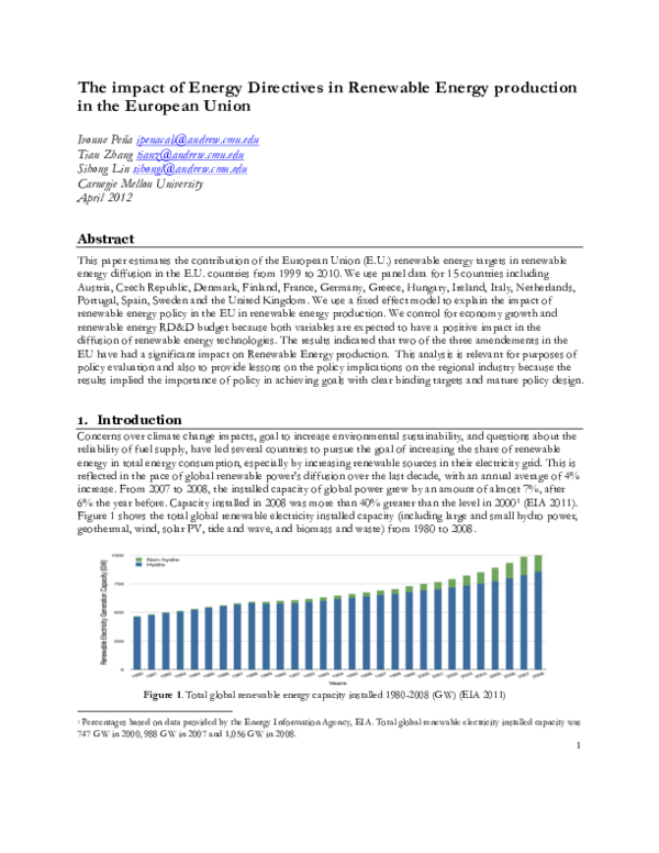 (PDF) The impact of Energy Directives in Renewable Energy production in ...