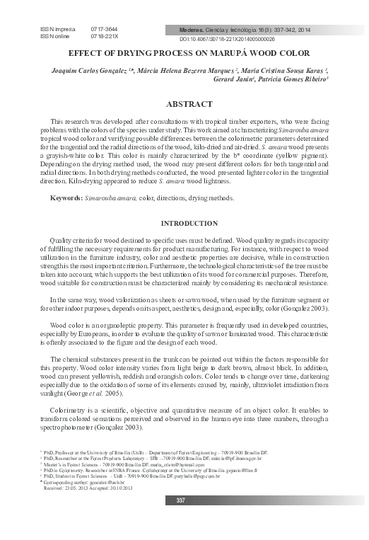 (PDF) EFFECT OF DRYING PROCESS ON MARUPÁ WOOD COLOR