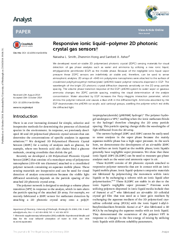 (PDF) Responsive Ionic Liquid-polymer 2D photonic crystal gas sensors