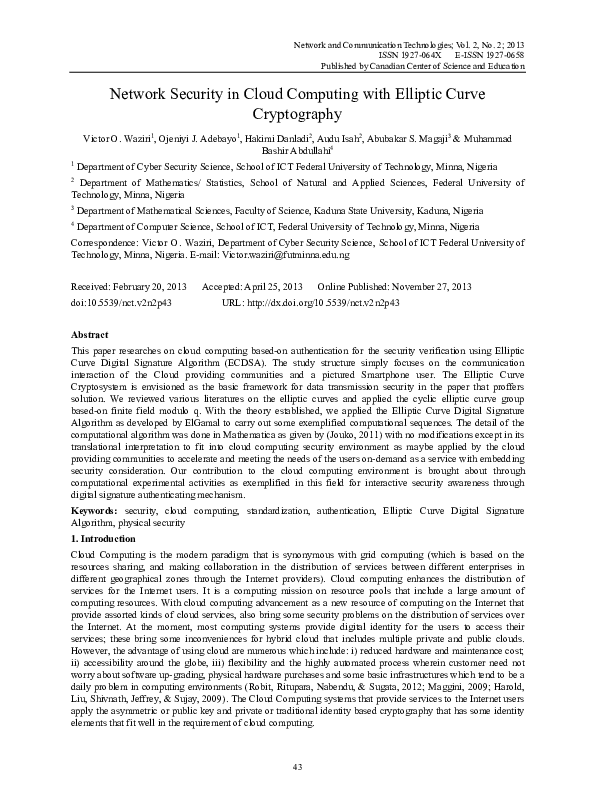 Network Security In Cloud Computing With Elliptic Curve Cryptography