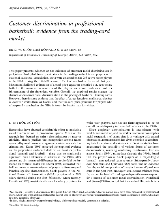 (PDF) Customer Discrimination in Professional Basketball: Evidence from ...