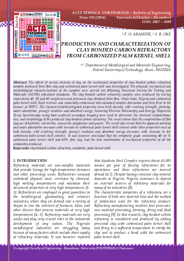 (PDF) PRODUCTION AND CHARACTERIZATION OF CLAY BONDED CARBON REFRACTORY ...