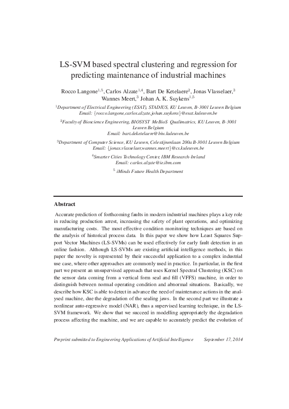 (PDF) LS-SVM based spectral clustering and regression for predicting maintenance of industrial ...