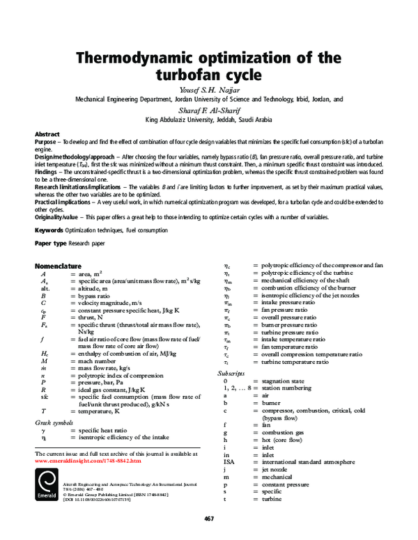 (PDF) Thermodynamic optimization of the turbofan cycle