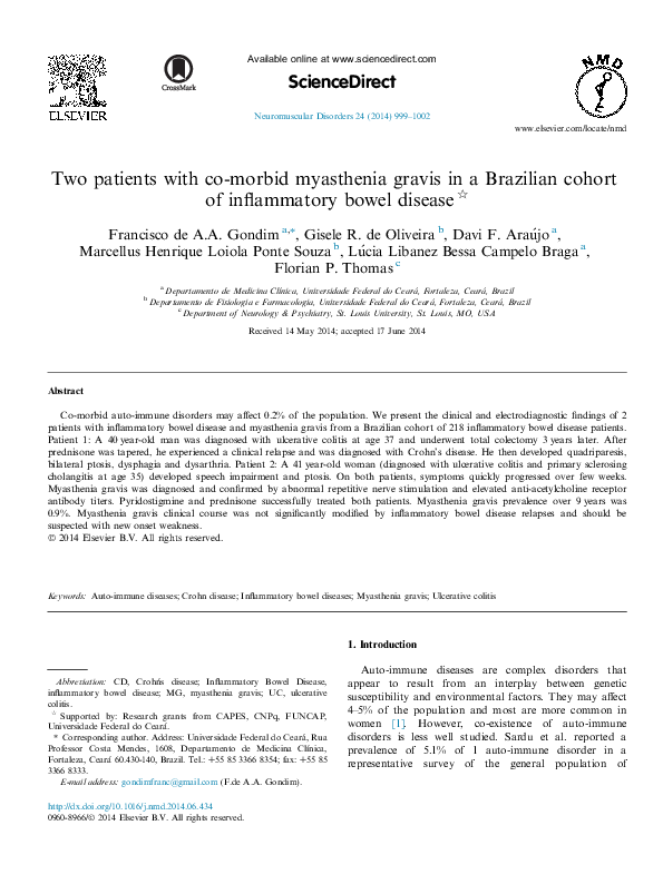 (PDF) Two patients with co-morbid myasthenia gravis in a Brazilian ...