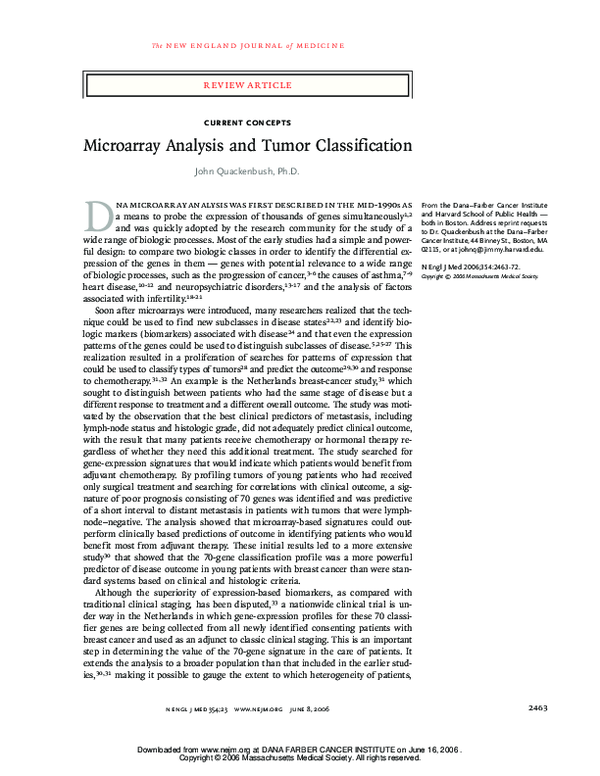 (PDF) Tumor Classification via Microarray Analysis
