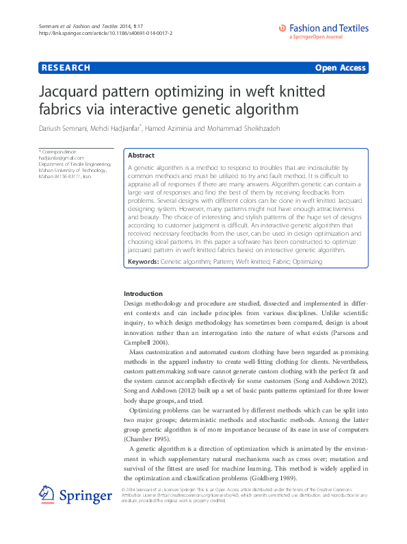 (PDF) Jacquard pattern optimizing in weft knitted fabrics via interactive genetic algorithm