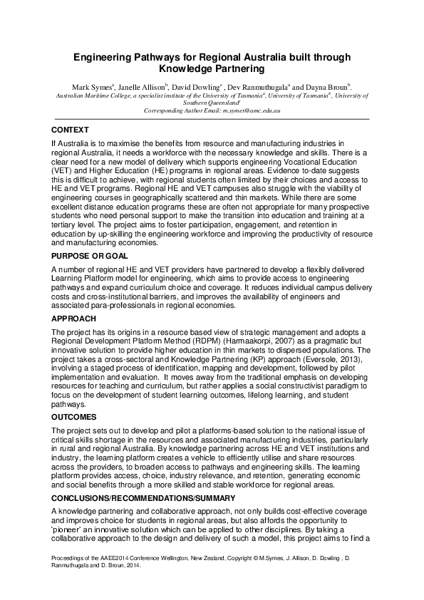 (PDF) Engineering Pathways for Regional Australia built through ...