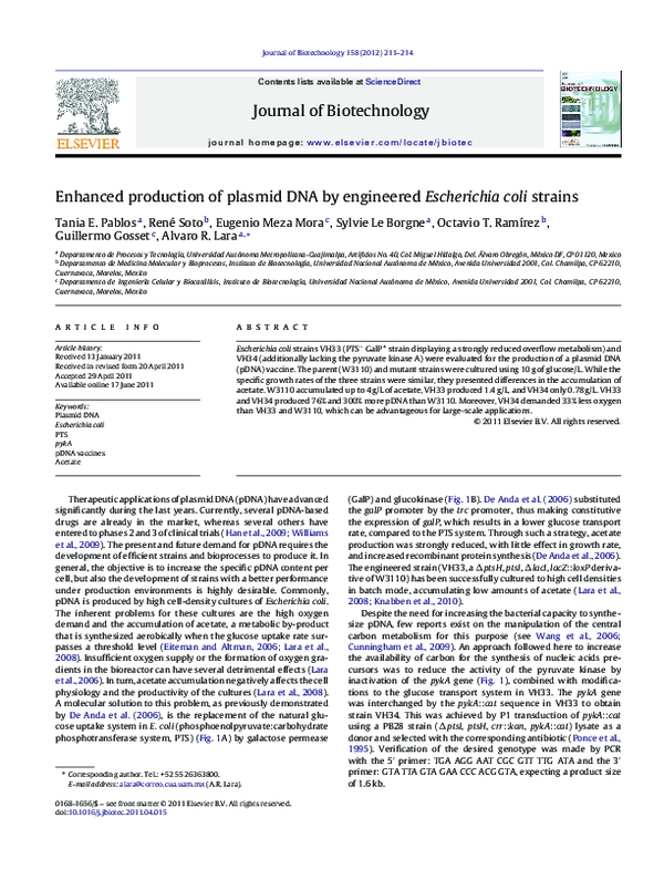 (PDF) Enhanced production of plasmid DNA by engineered Escherichia coli strains