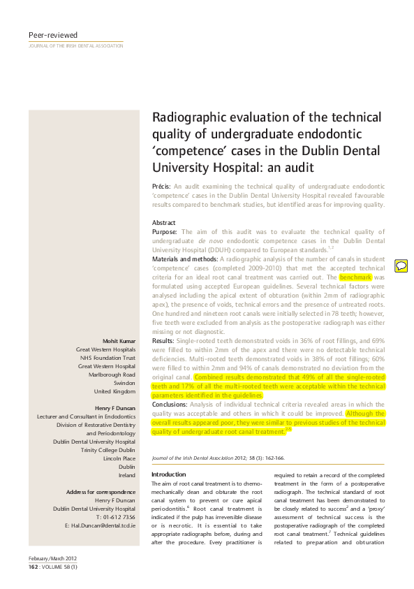 (PDF) Radiographic evaluation of the technical quality of undergraduate ...
