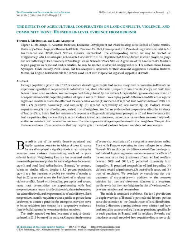 (PDF) The Effects of Agricultural Cooperatives on Land Conflicts ...