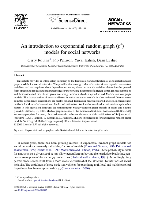 Pdf An Introduction To Exponential Random Graph P Models For 4156