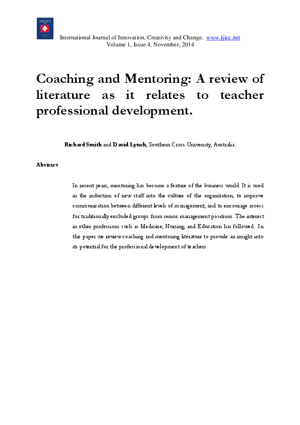 (PDF) Coaching and Mentoring: A review of literature as it relates to ...