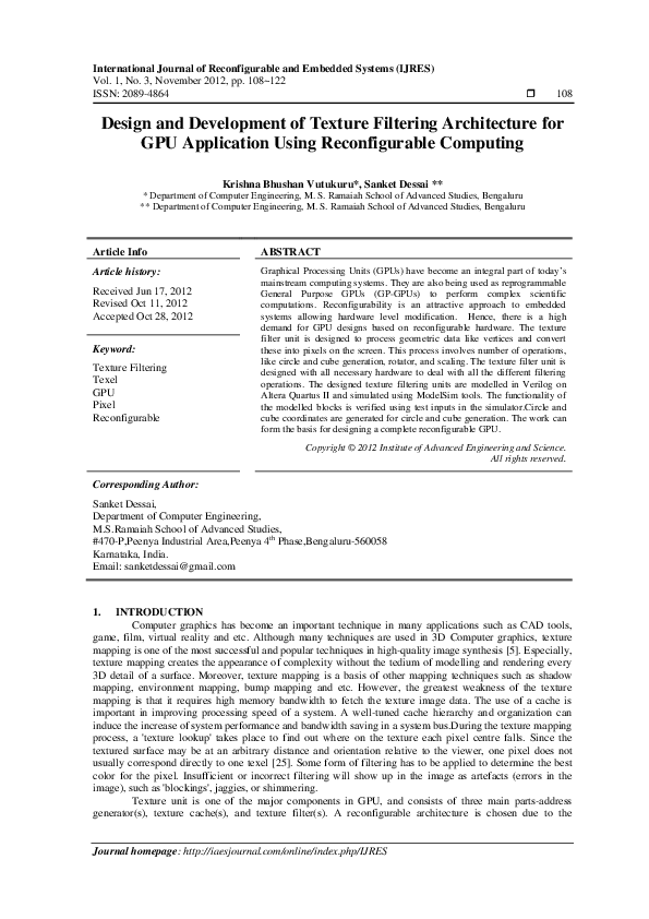 Design And Development Of Texture Filtering Architecture For Gpu Application Using