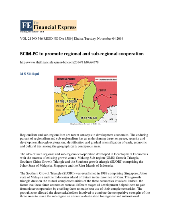 (DOC) BCIM-EC to promote regional and sub-regional cooperation