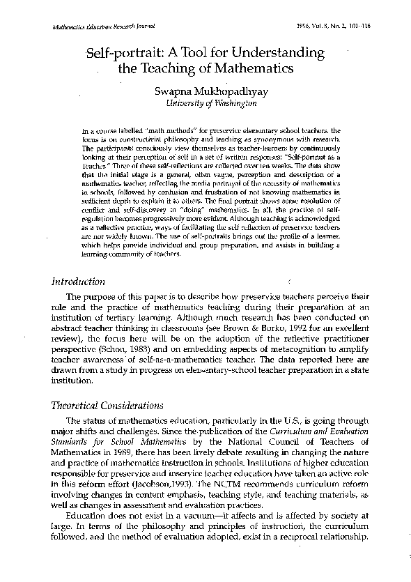 (PDF) Self-portrait: A Tool for Understanding the Teaching of Mathematics