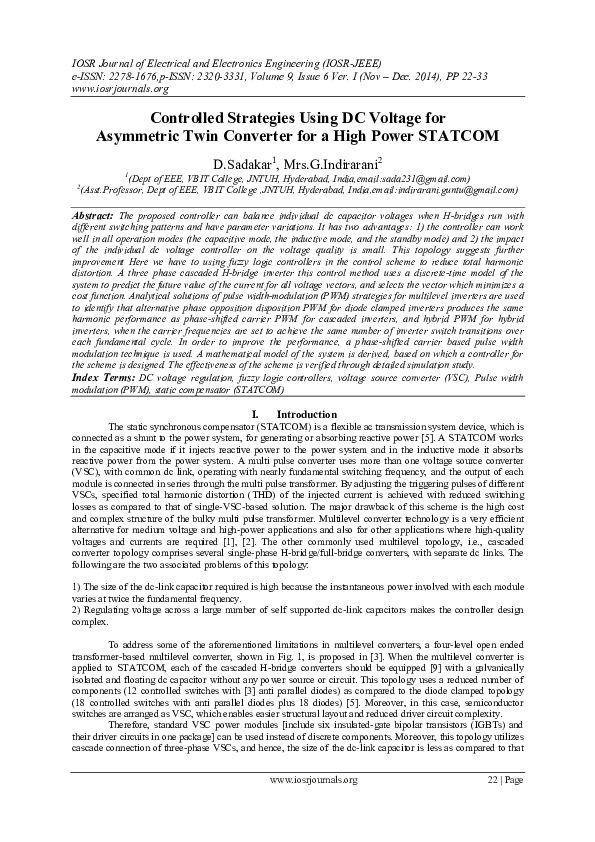 (PDF) Controlled Strategies Using DC Voltage for Asymmetric Twin Converter for a High Power STATCOM