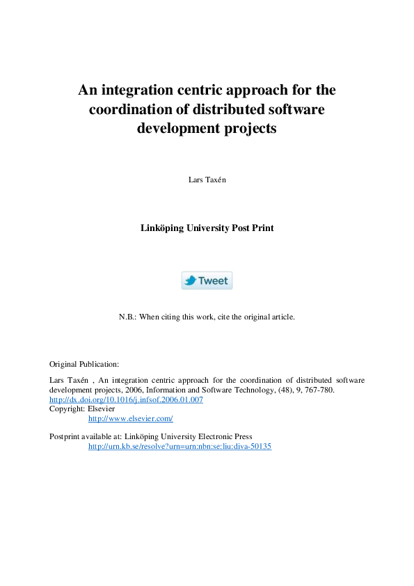(PDF) An Integration Centric Approach for the Coordination of Distributed Software Development ...