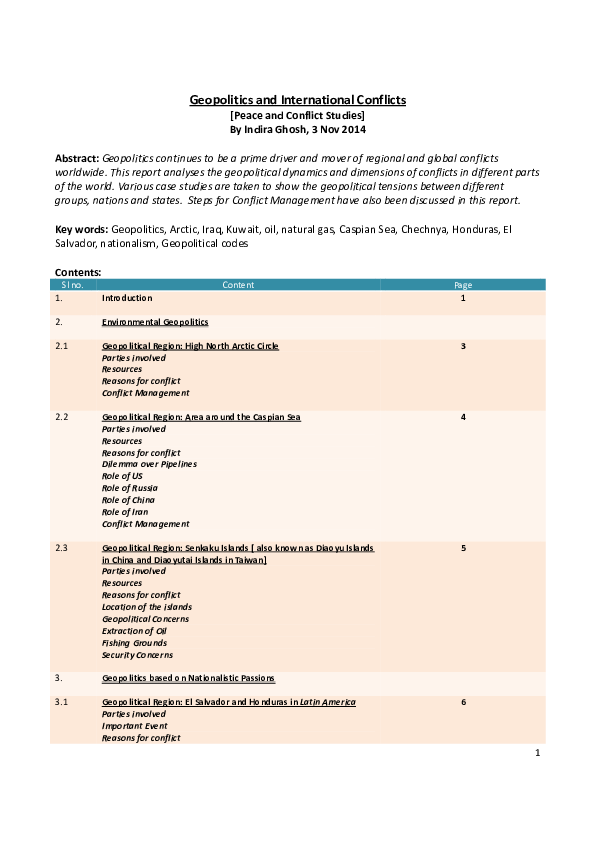 (PDF) Geopolitics and International Conflicts