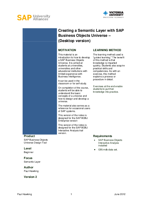 (DOC) Creating a Semantic Layer with SAP Business Objects Universe ...